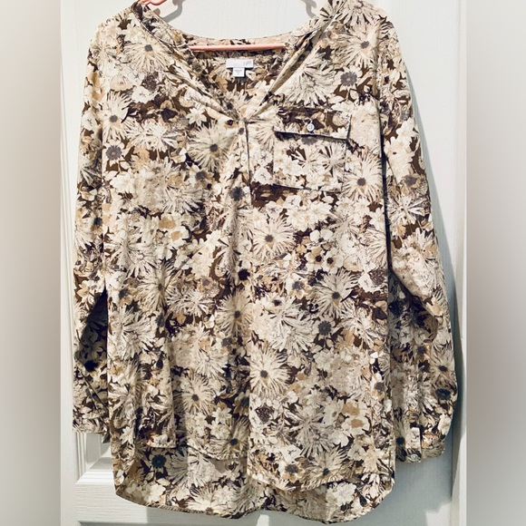 J. Jill | Tops | Jjill Fall Floral Tunic Vneck Button Front Long Sleeve ...